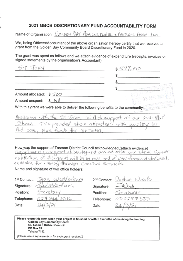 Agenda of Golden Bay Community Board - 11 00 2021