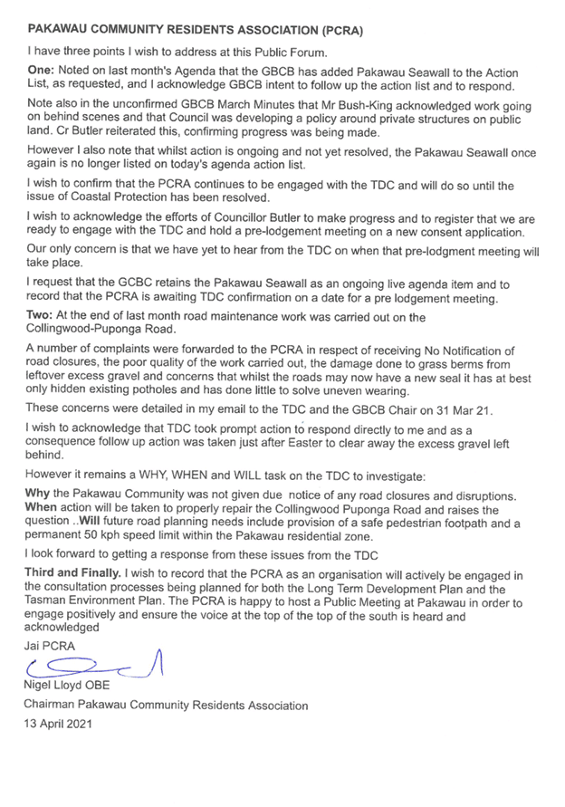 Agenda of Golden Bay Community Board - 11 00 2021